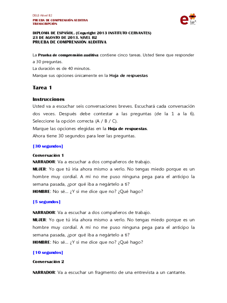 Fillable Online DELE Sample examination papers and audio materials Fax ...