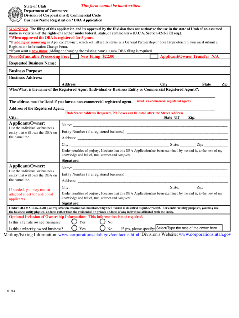 Fillable Online corporations utah Fillable Online This form cannot be hand written Fax Email ...