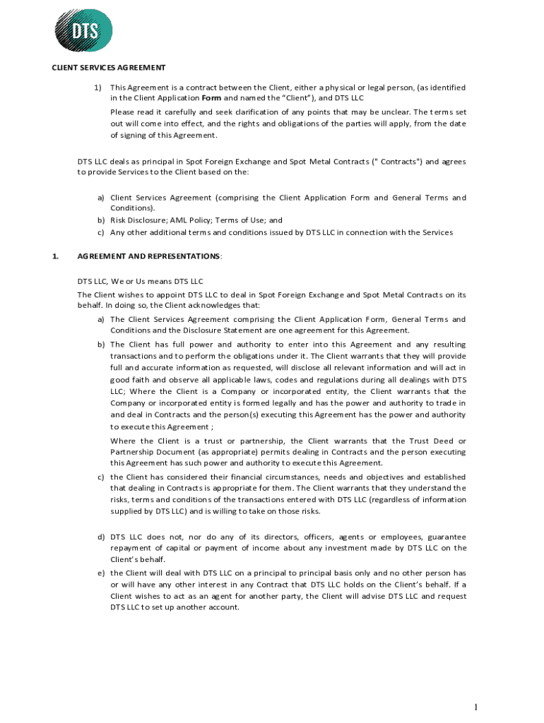 Fillable Online dts.digital docs clientCLIENT SERVICES AGREEMENT Form ...