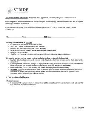 Fillable Online STRIDE Enrollment Documentation List English and Spanish 2.1.19 Fax Email Print ...