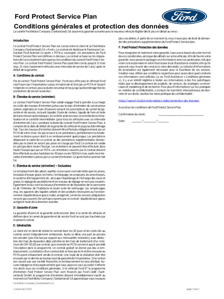 Fillable Online Ford Protect Service Plan Conditions gnrales et ... Fax ...