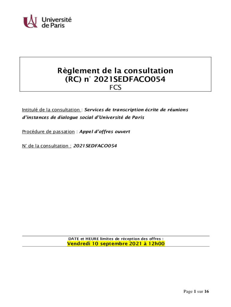 Fillable Online Fillable Online REGLEMENT DE LA CONSULTATION ( R.C ...