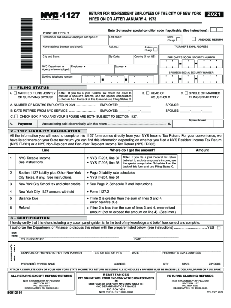 NY NYC 1127 2021 2022 Fill And Sign Printable Template Online US