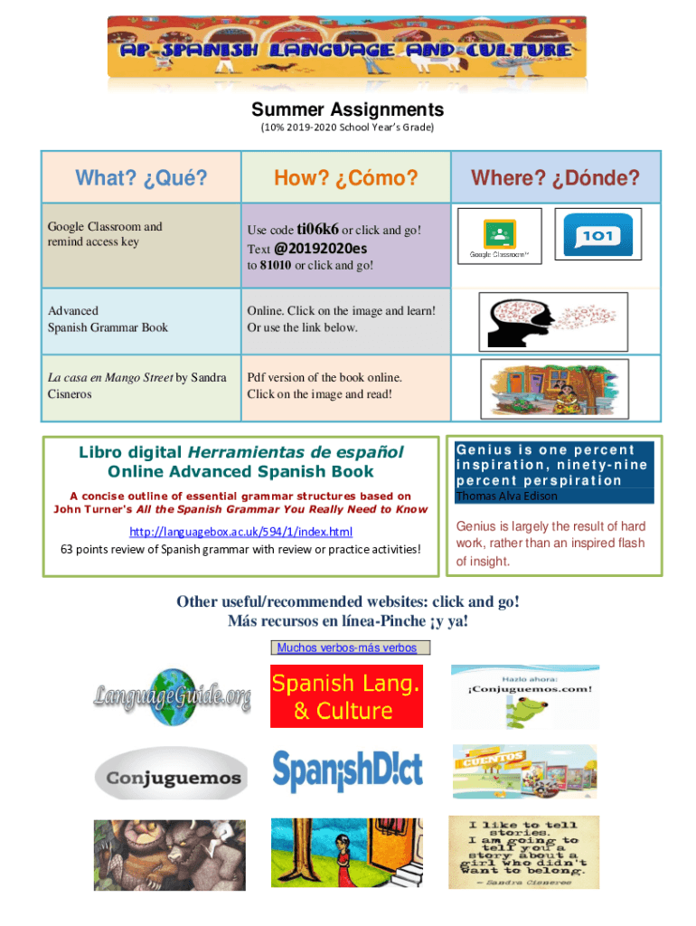 Fillable Online AP Spanish Language and Culture 2019 Summer Work.pdf ...