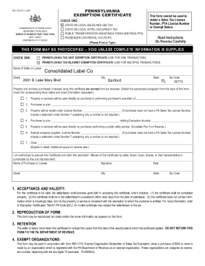 Fillable Online Pennsylvania Exemption Certificate (REV-1220 ...