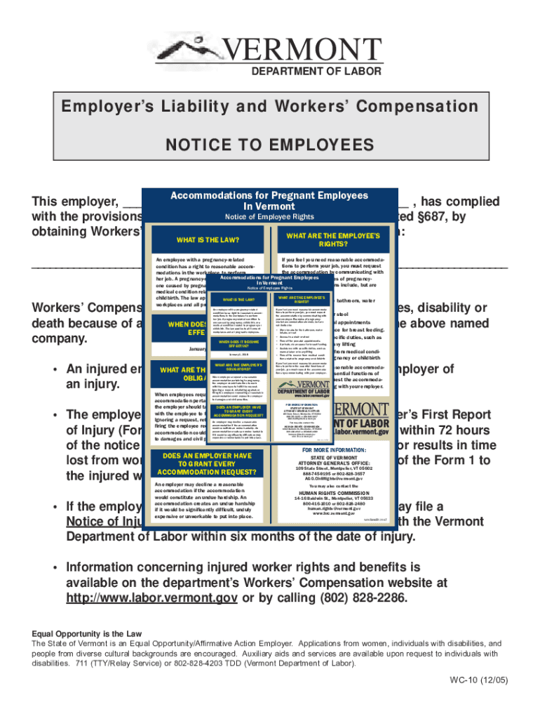 Fillable Online labor.vermont.govsiteslaborNotice of Employee Rights ...