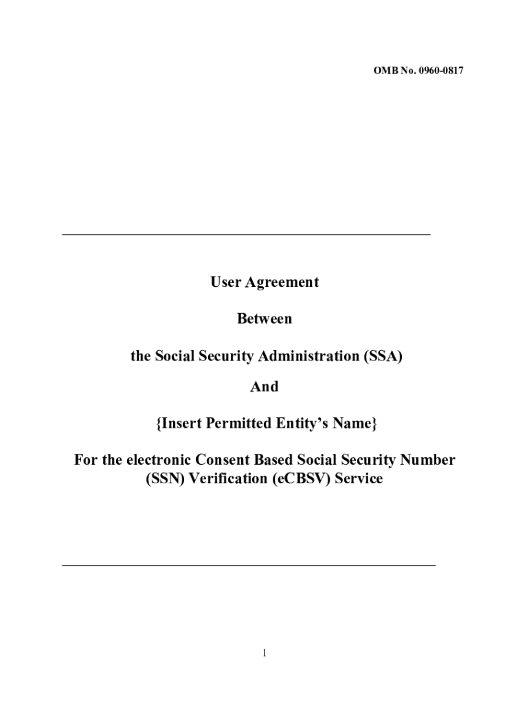 Fillable Online www-origin.ssa.gov dataexchange eCBSVUser Agreement Between the Social Security ...