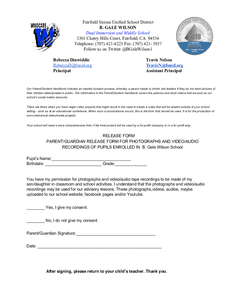 Fillable Online B. Gale / B. Gale Wilson - Fairfield-Suisun Unified ...