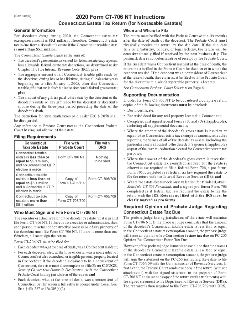 Fillable Online Form CT-706 NT Instructions - Connecticut Estate Tax ...