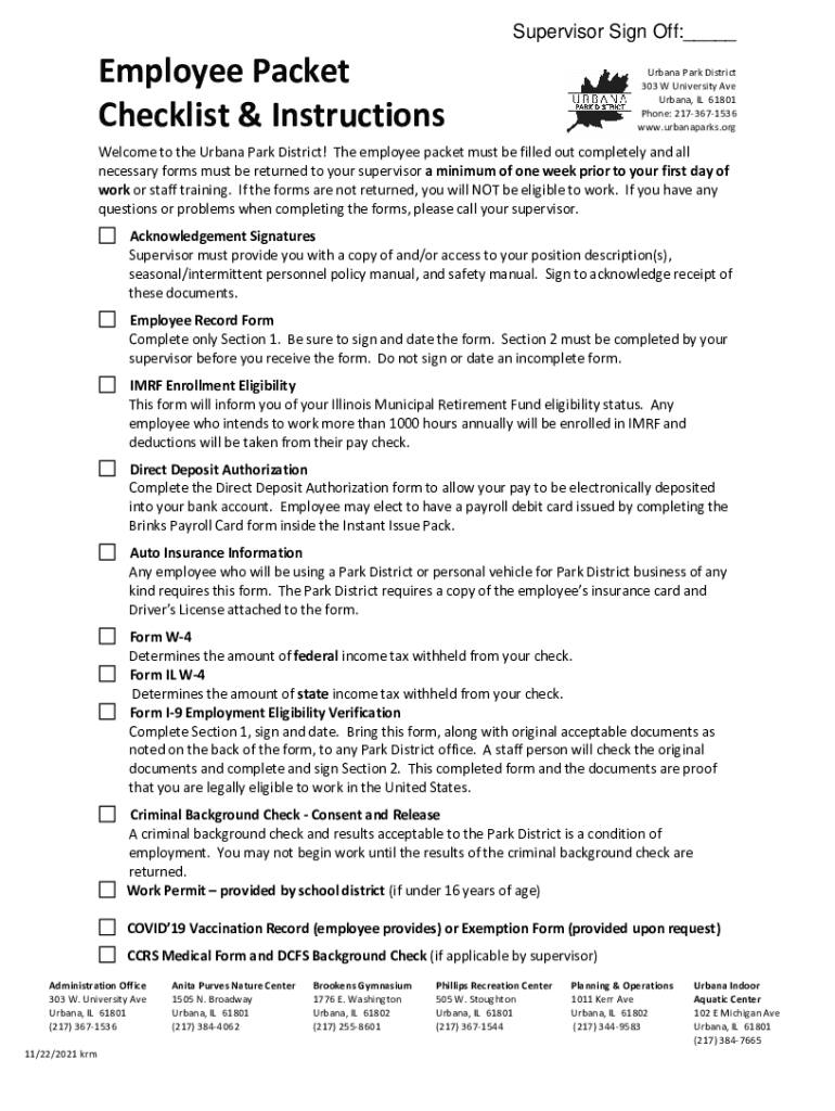 Fillable Online Fillable Online Supervisor Sign Off: Employee Packet ...
