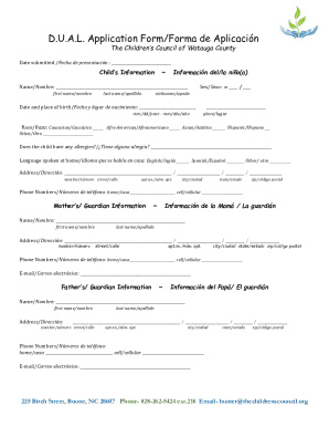 Fillable Online PDF D.U.A.L. Application Form/Forma de Aplicacin - Children's Council ... Fax ...