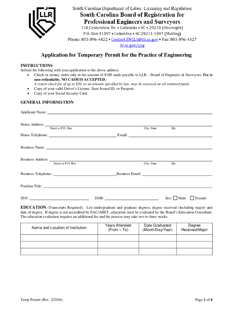 Fillable Online www.llr.sc.govengApplicationsINSTRUCTIONS FOR ...