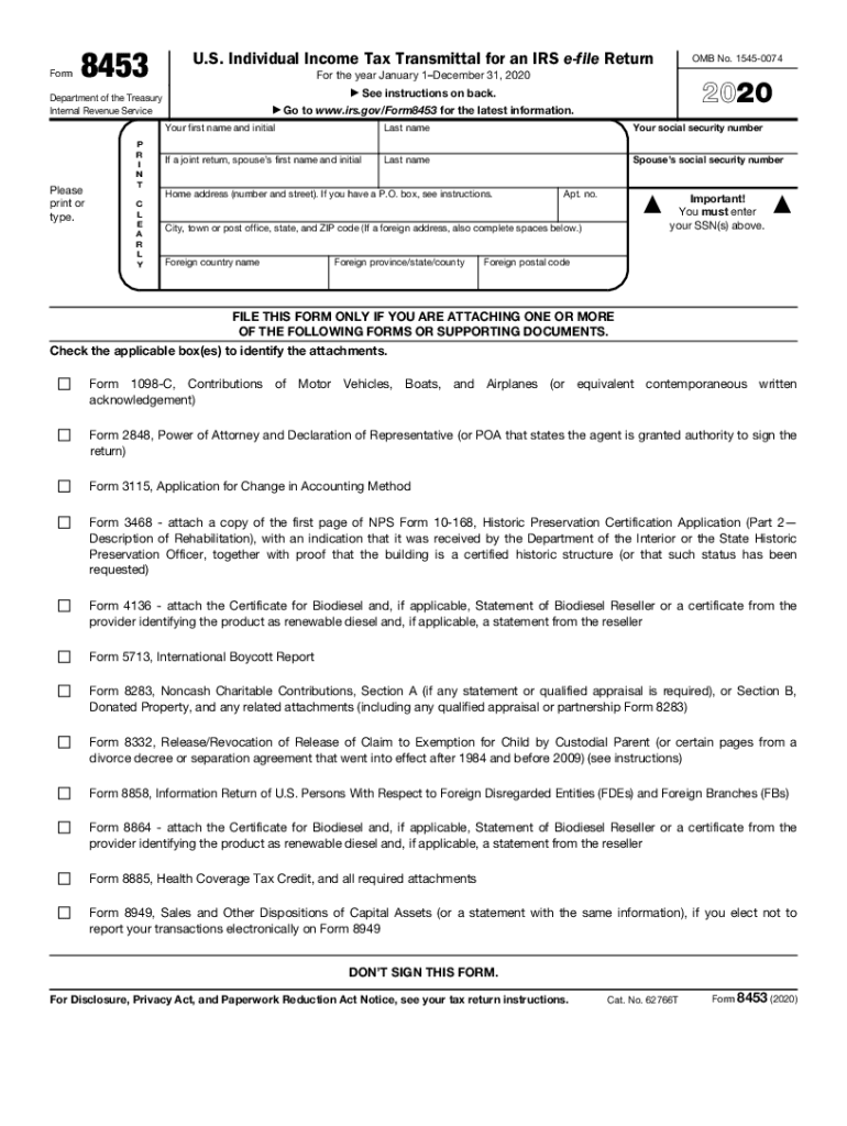 Fillable Online Form 8453, U.S. Individual Income Tax Transmittal - IRS ...