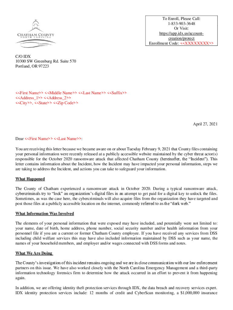 Fillable Online Fillable Online To Enroll, Please Call: C/O IDX 1-800 ...