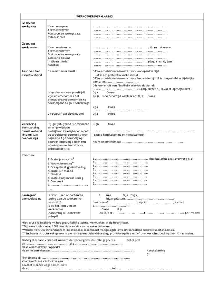 Werkgeversverklaring Download - Fill Online, Printable, Fillable, Blank ...
