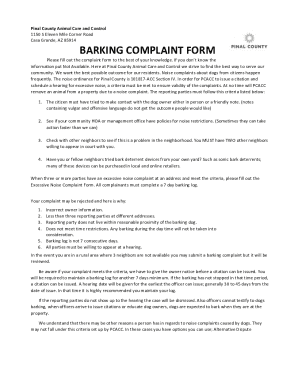 Fillable Online BARKING COMPLAINT FORM - Pinal County Fax Email Print ...