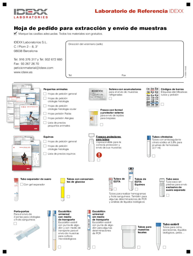 Fillable Online Hoja de pedido para extraccin y envo de muestras - Idexx Fax Email Print - pdfFiller