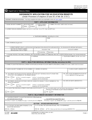 Fillable Online VA Form 22-5490. DEPENDENTS' APPLICATION FOR V. A ...