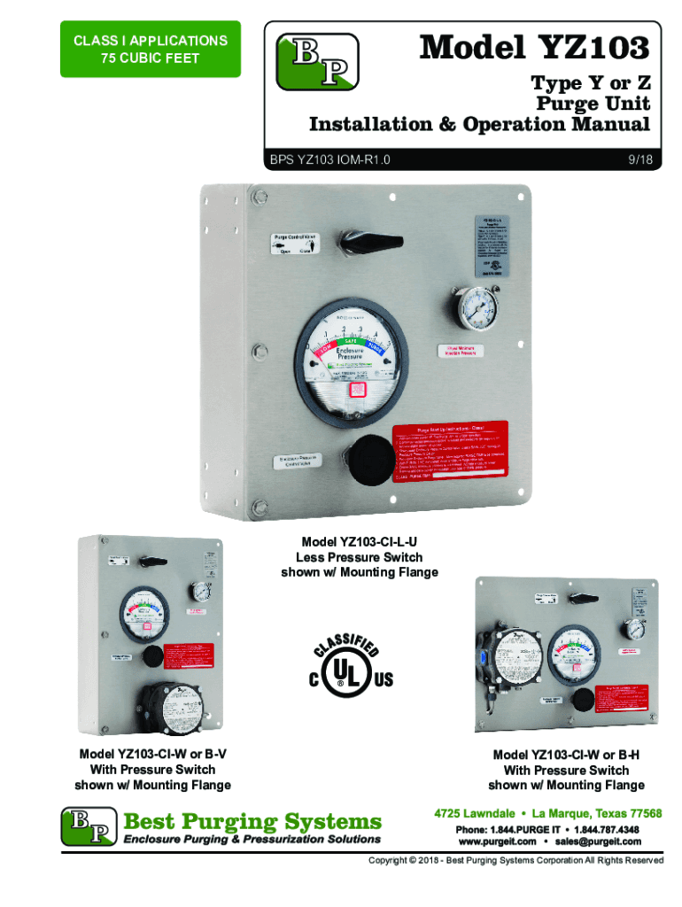 Fillable Online Type Y or Z Purge Unit Installation & Operation Manual ...