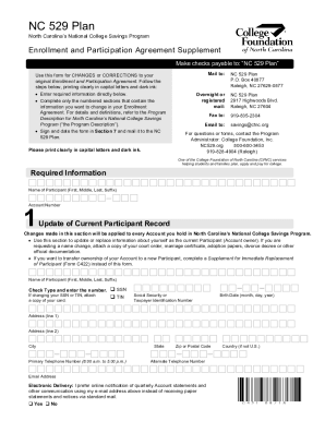 Fillable Online NC 529 Plan Enrollment and Participation Agreement ...
