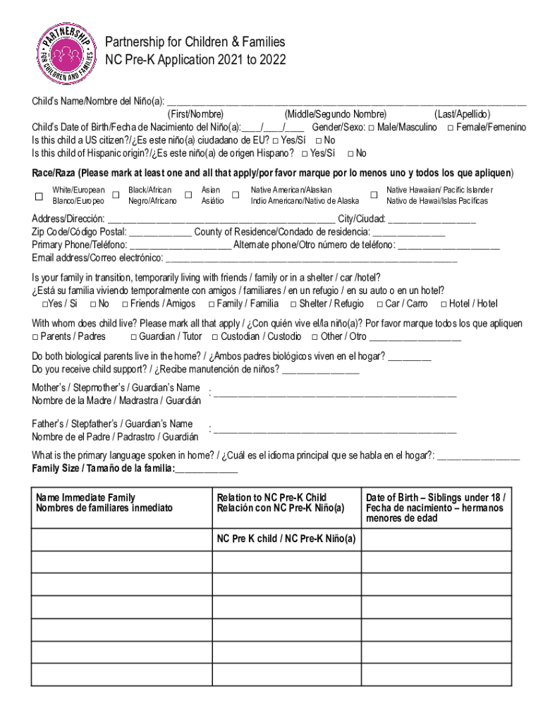Fillable Online PDF Required to Turn In a 2021-2022 NC Pre-K ...
