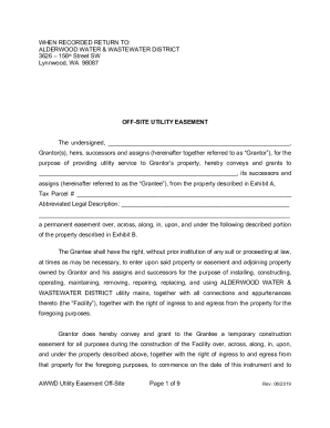 Fillable Online AWWD Utility Easement On-Site Page 1 of 6 WHEN ... Fax ...