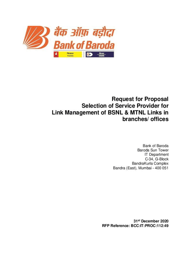 Fillable Online Request for Proposal for Selection of Vendor - Bank of ...