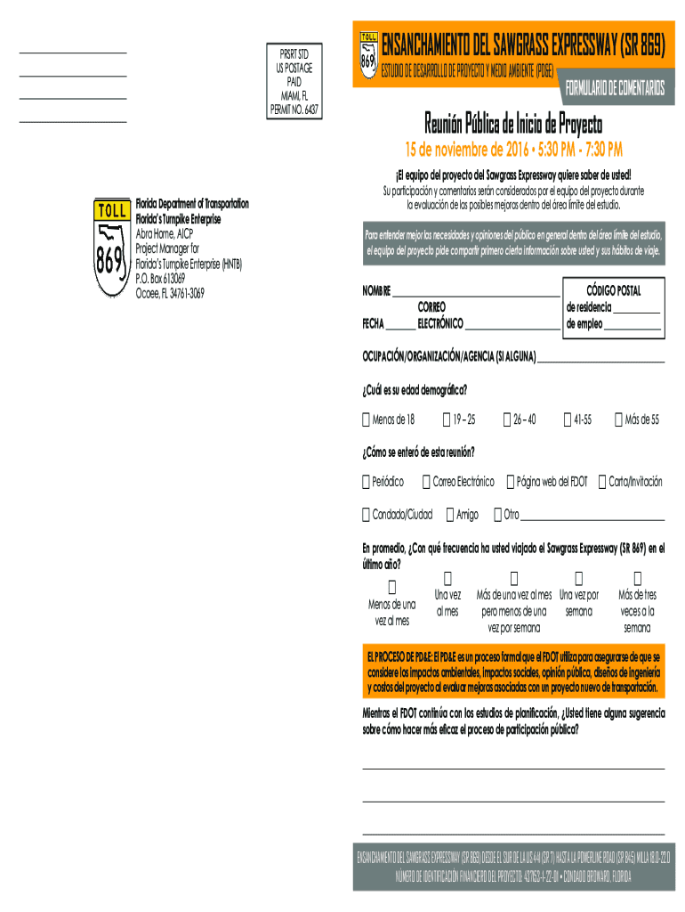Fillable Online Fillable Online sawgrass expressway (sr 869) widening ...