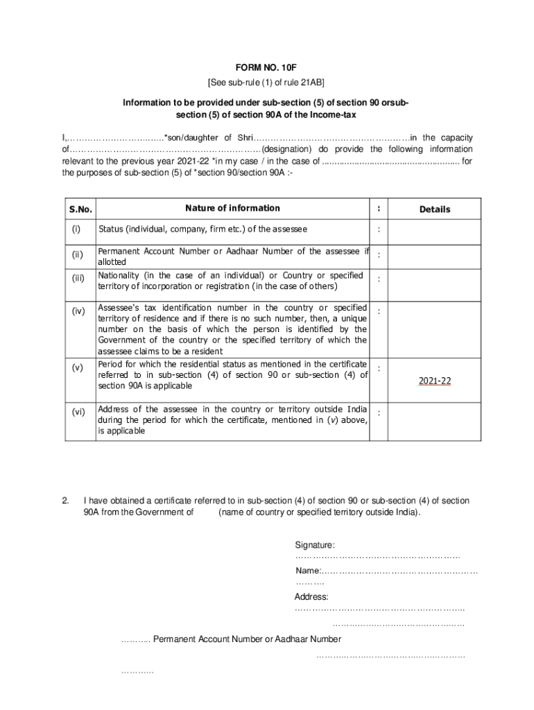 Fillable Online FORM NO. 10F See sub-rule (1) of rule 21AB ... - icann ...