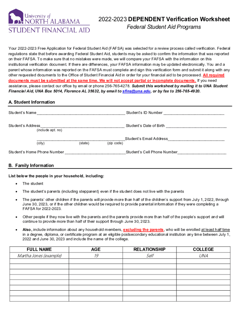 Fillable Online 2022-2023 Dependent Student Verification Worksheet - East ... Fax Email Print ...