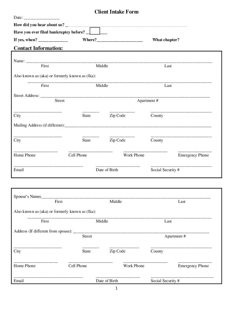 Fillable Online Client Intake Form - San Antonio Bankruptcy Attorney ...