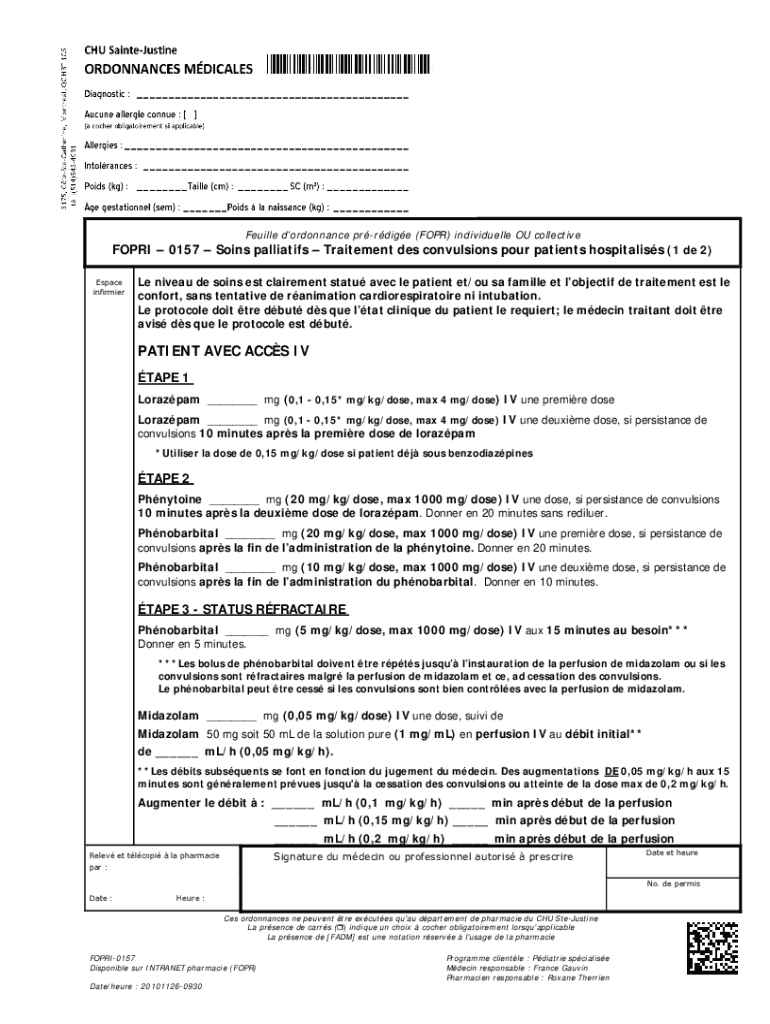 Fillable Online PDF ORDONNANCES MDICALES EXTERNES - CHU Sainte-Justine Fax Email Print - pdfFiller