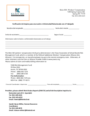 Fillable Online Verification of Employment - Klein ISD Fax Email Print - pdfFiller