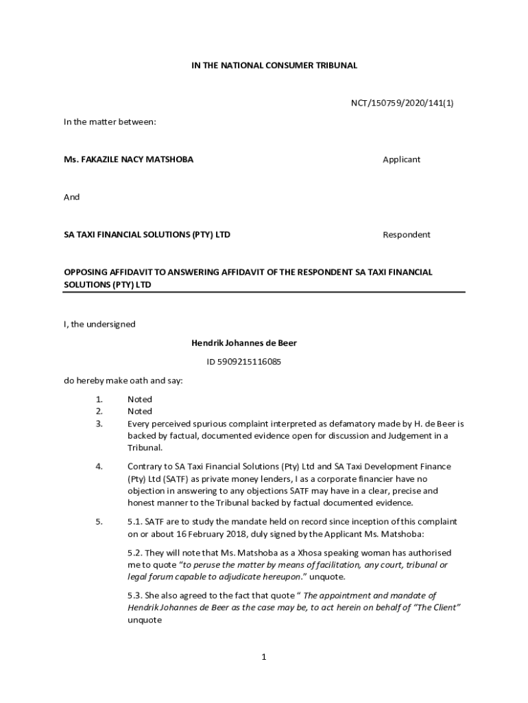 Fillable Online IN THE NATIONAL CONSUMER TRIBUNAL HELD IN CENTURION NCT ...