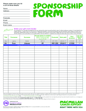 Fillable Online Macmillan Cancer Support sponsorship form. Macmillan ...
