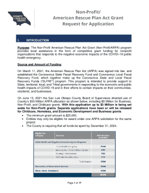 Fillable Online Non-Profit/ American Rescue Plan Act Grant Request for ...