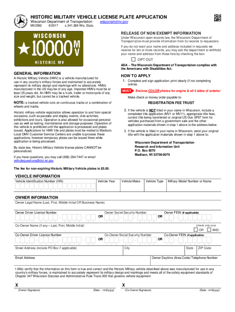 Fillable Online Historic Military Vehicle License Plate Application ...