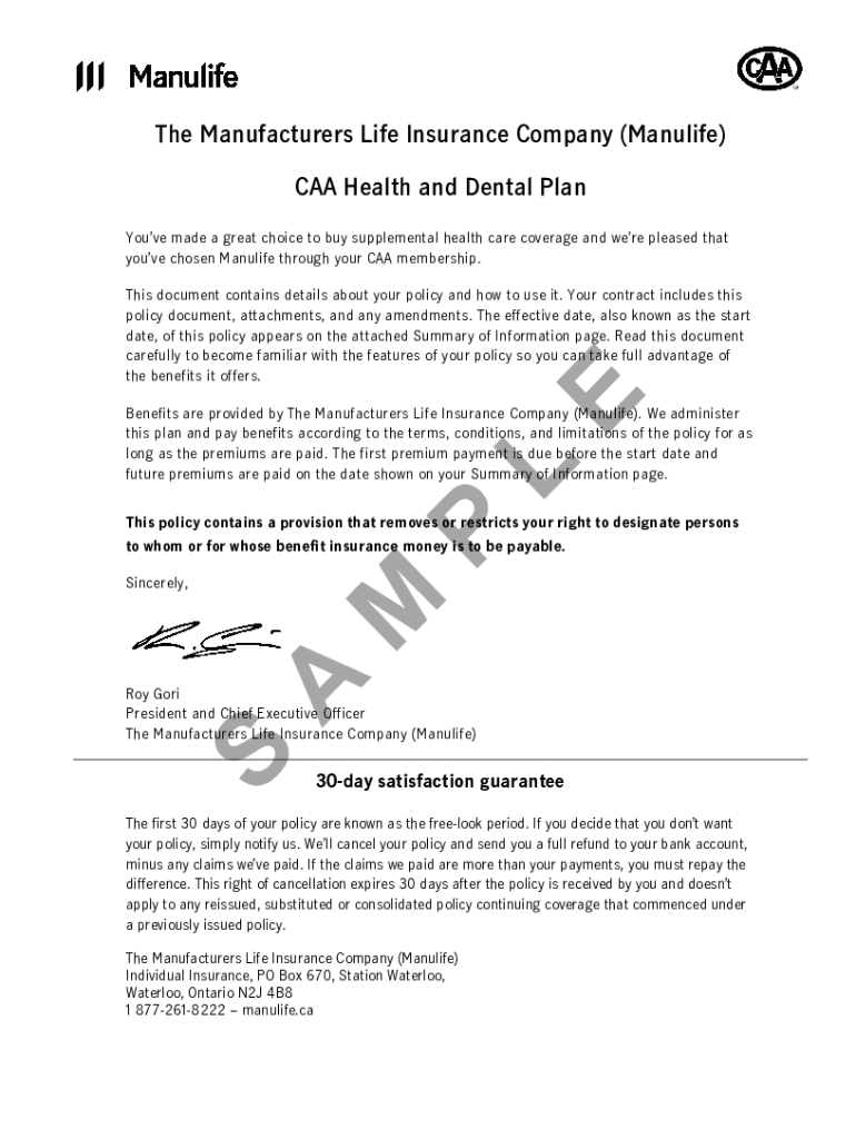 Fillable Online manulife-caa-health-and-dental-plan-sample-policy-en ...
