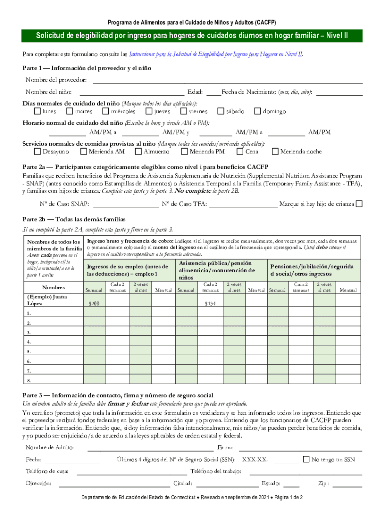 Fillable Online Income Eligibility Application for Households in CACFP Tier II Family Day Care ...