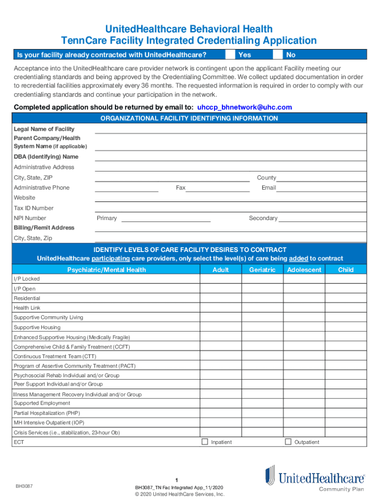 Fillable Online UnitedHealthcare Behavioral Health - TennCare Facility ...