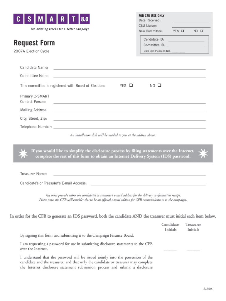 Fillable Online 2007A C-SMART Request Form Fax Email Print - pdfFiller