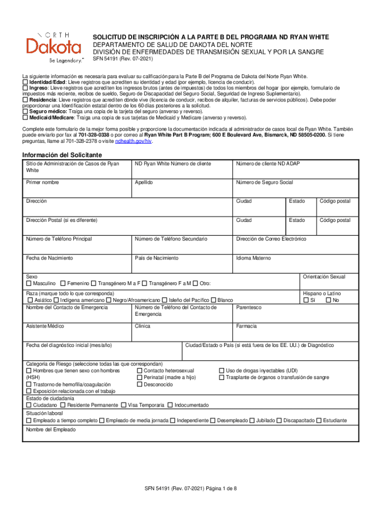 Fillable Online Ryan White Part B Program - North Dakota Department of ...