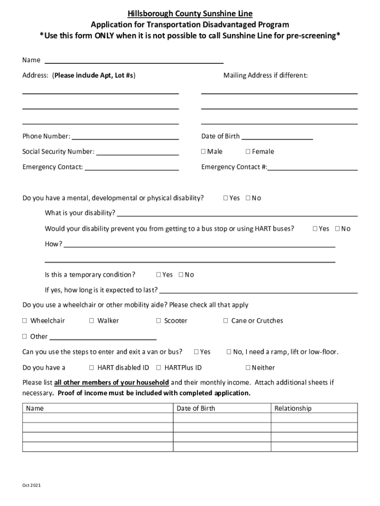 Fillable Online Client application for Sunshine Line transportation ...