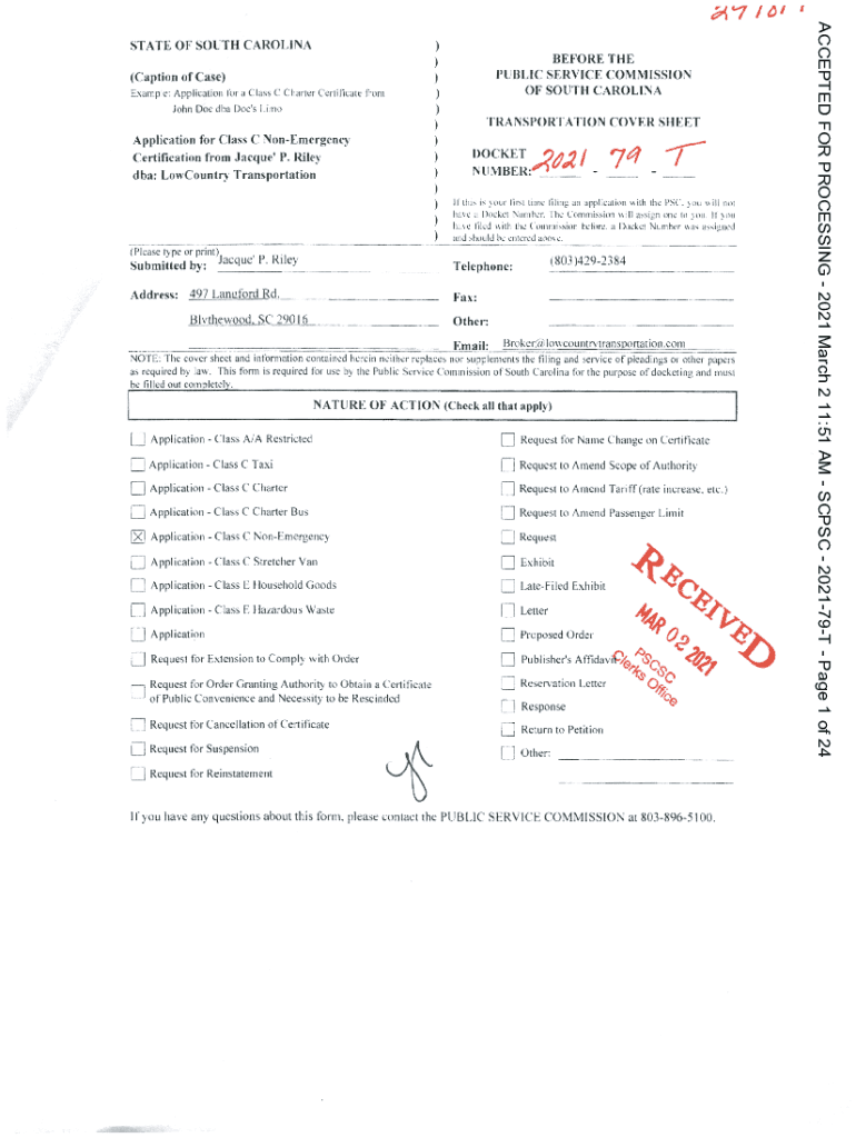 Fillable Online dms psc sc Transportation Docket Cover.pdf - Public ...