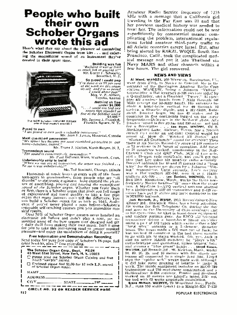 Fillable Online Sounds Of The Schober Electronic Organ - Unearthed In ...