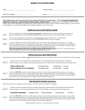 Fillable Online BENEFIT ELECTION FORM Fax Email Print - pdfFiller