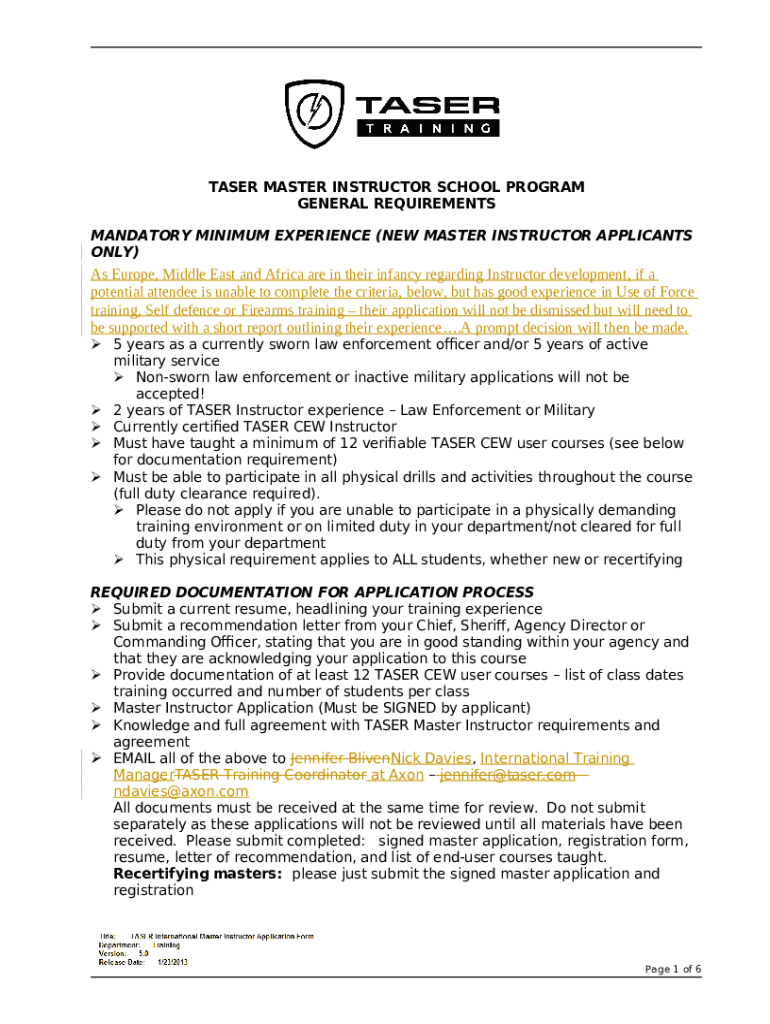 DOC TASER International Master Instructor Application Doc Template ...