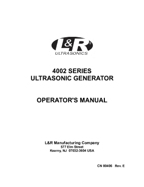 Fillable Online 4002 SERIES ULTRASONIC GENERATOR OPERATORS MANUAL ...