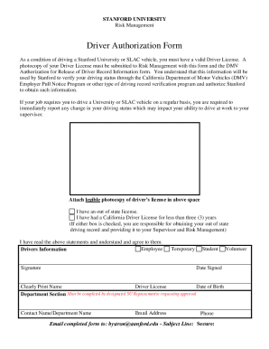 Fillable Online Driver Authorization Form - Stanford University Fax ...