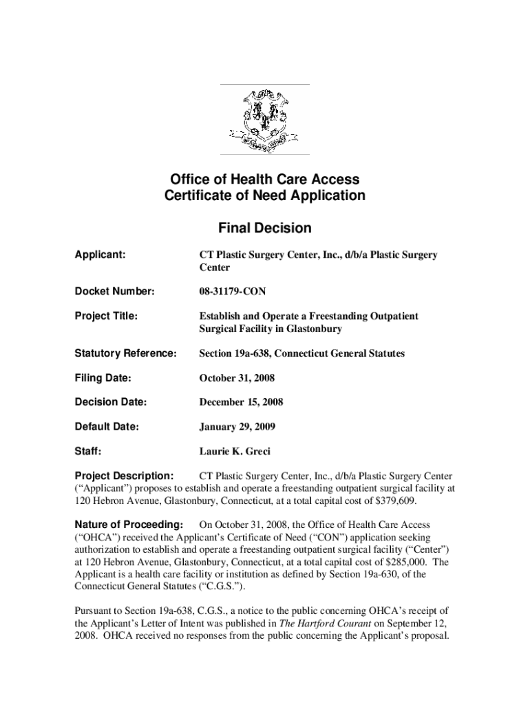 Fillable Online Certificate-of-Need regulation in outpatient surgery ...